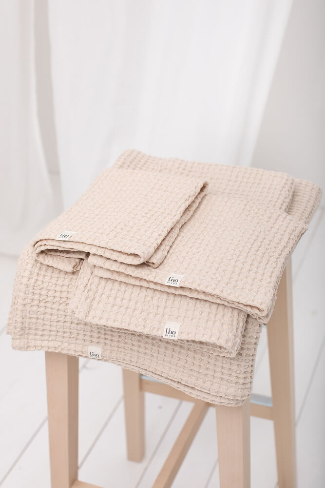 Linen waffle towel - cream - 100% Natural, Soft & Absorbent -Amber linen