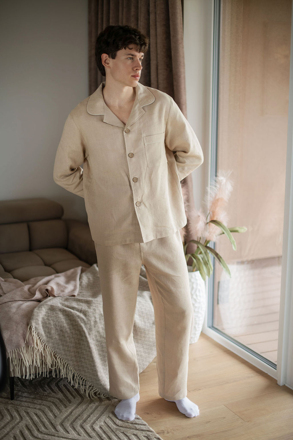 Men's linen pyjama set Canada - pale sand - perfect gift for him ...